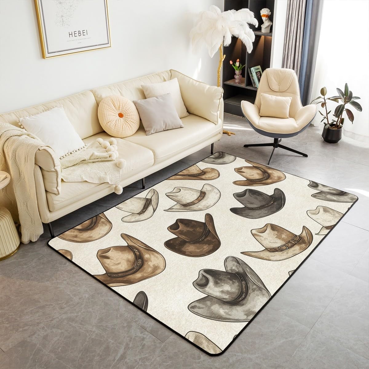 Cowboy Hats Area Rug,Rustic Farmhouse Tribal Cowboy Decorative Rug For ...