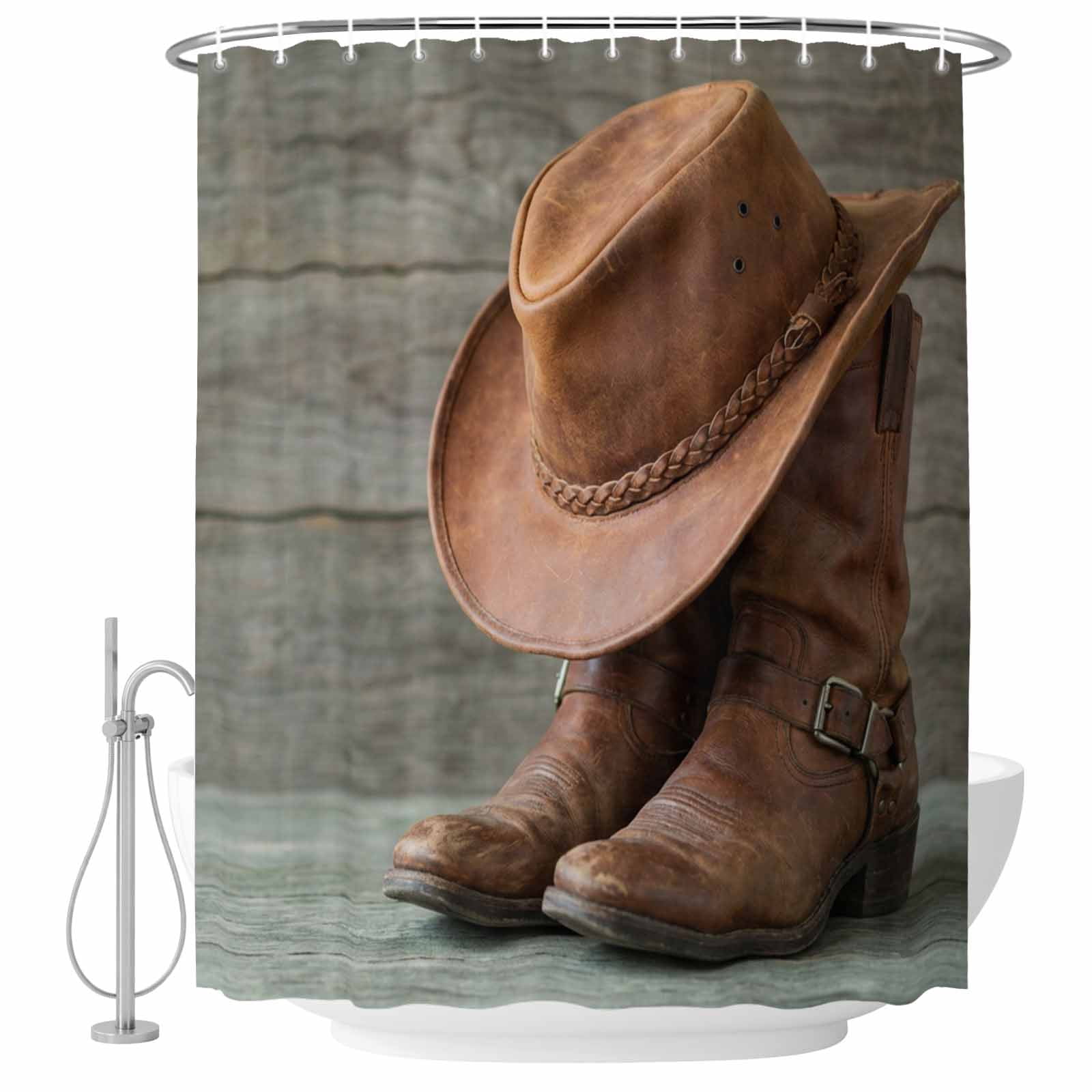 Cowboy Hats Bathroom Shower Curtains with Hooks, Western Cowboy Boots ...