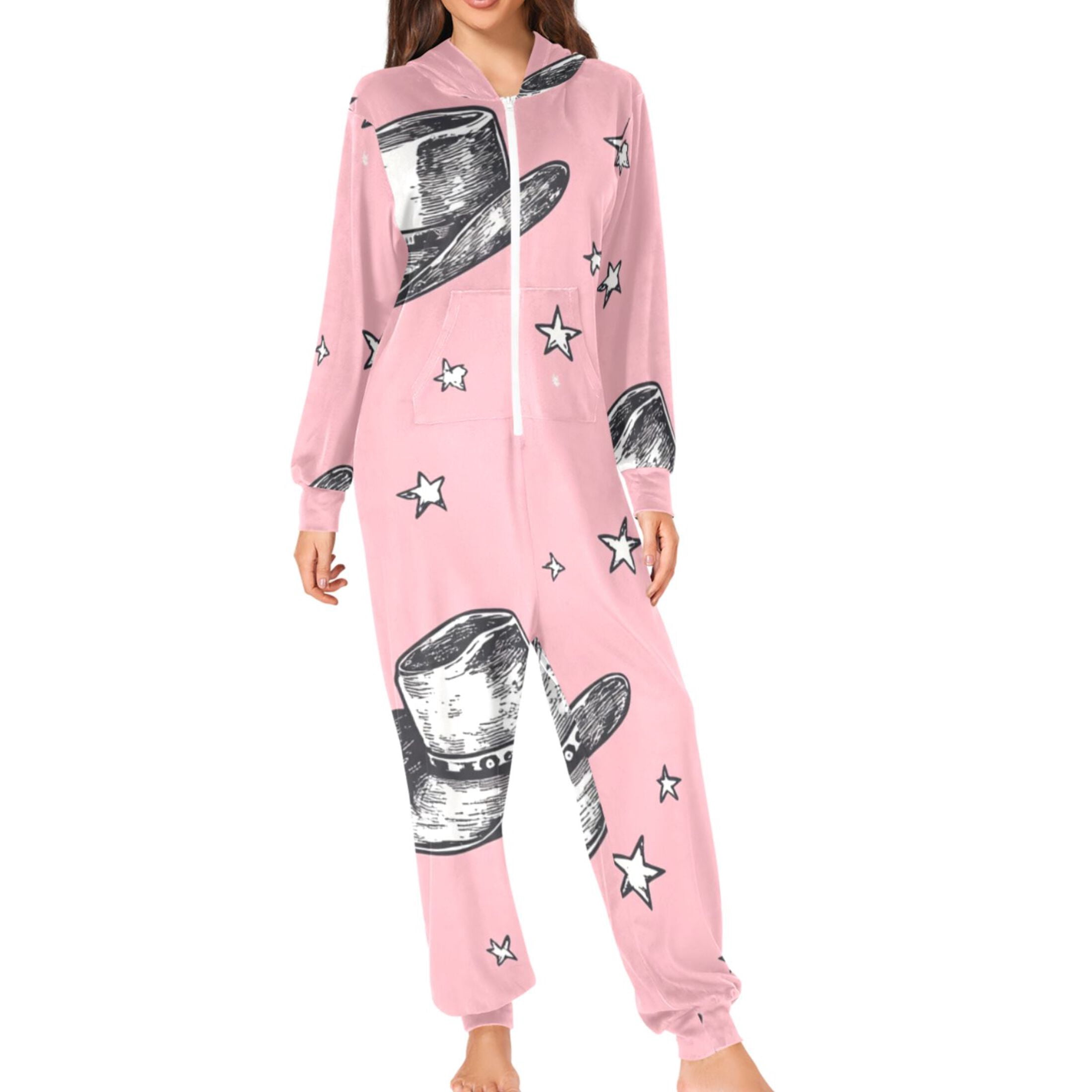Cowboy Hats Boots Stars Adult's Hoodie Onesie Jumpsuit One-Piece ...