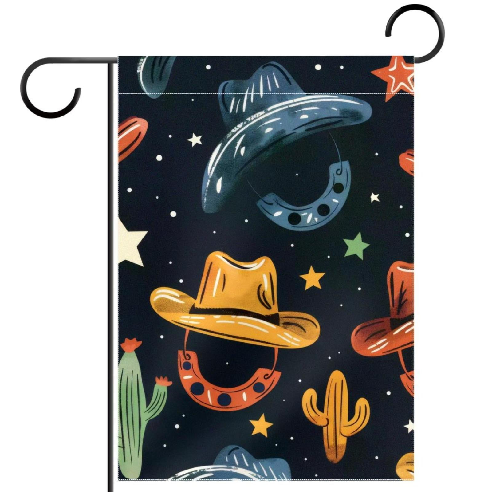 Cowboy Hats with Cactus Horseshoe Stars Pattern Double Sided Garden ...