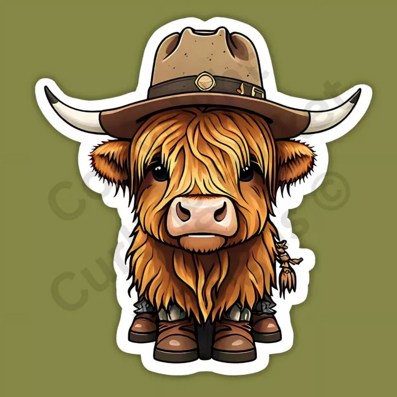 Cowboy Highland Cow Hat Boots Farm Animal Shaggy Sticker Phone Decal ...
