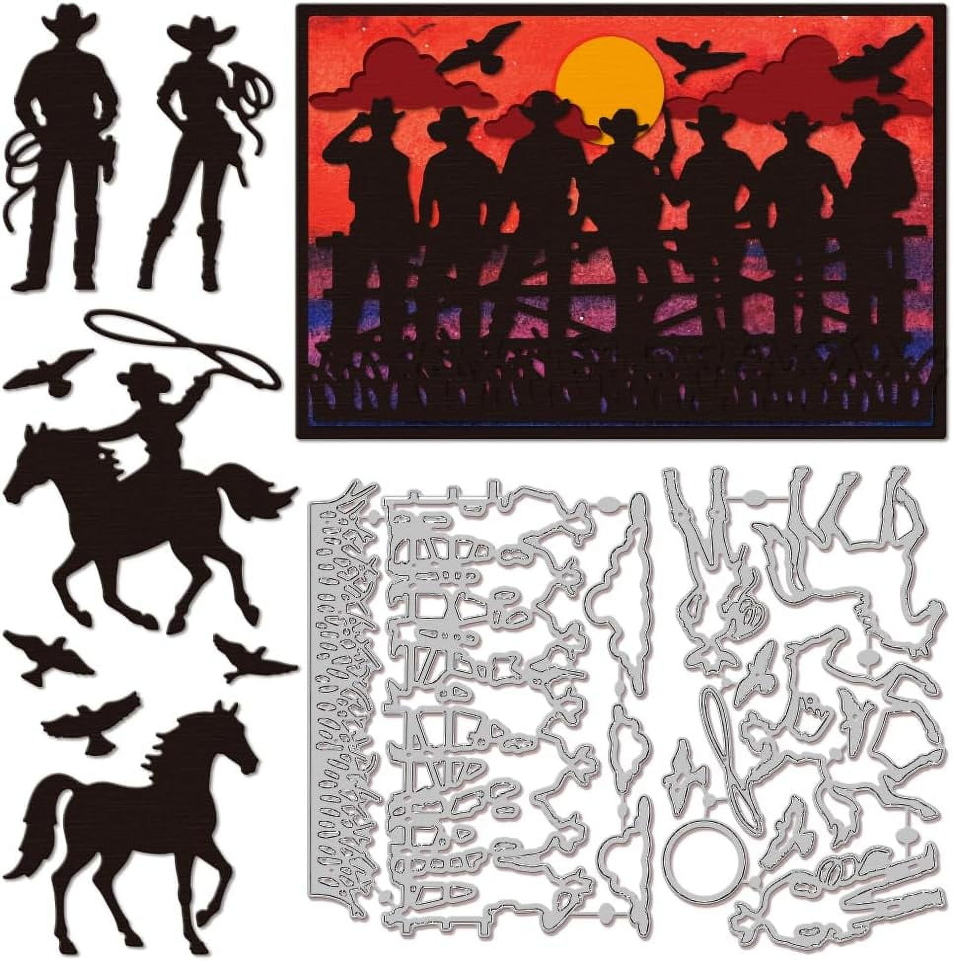 Cowboy Horse Cutting Dies Metal Cloud Bird Die Cuts Grass Silhouette ...