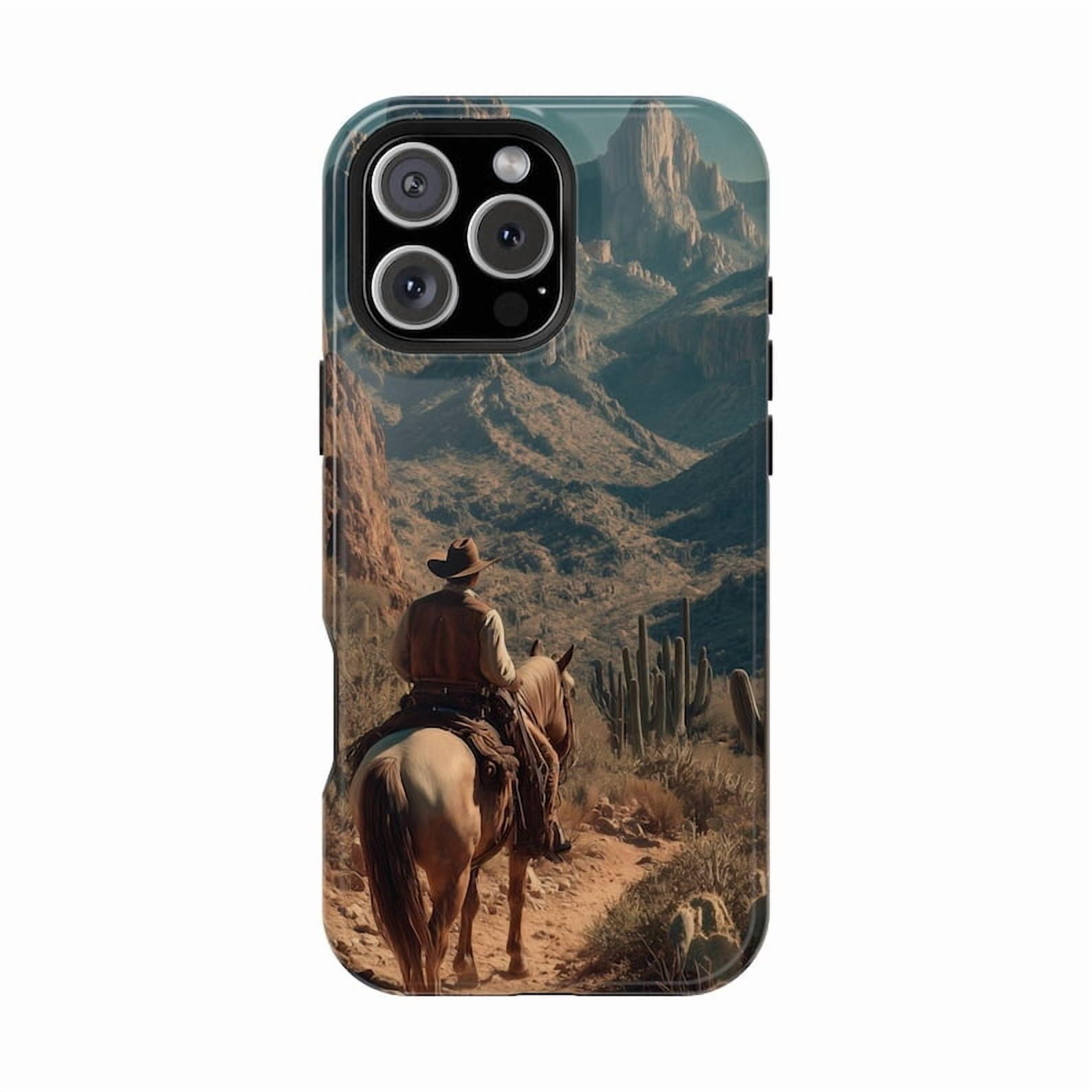 Cowboy Horse Desert Landscape Scenic Phone Case for iPhone 17 16 15 14 ...