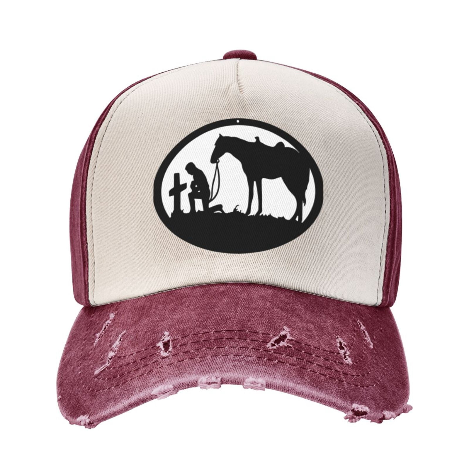 Cowboy Horse Prayer Cross Unisex Baseball Cap Adjustable Washed Vintage ...