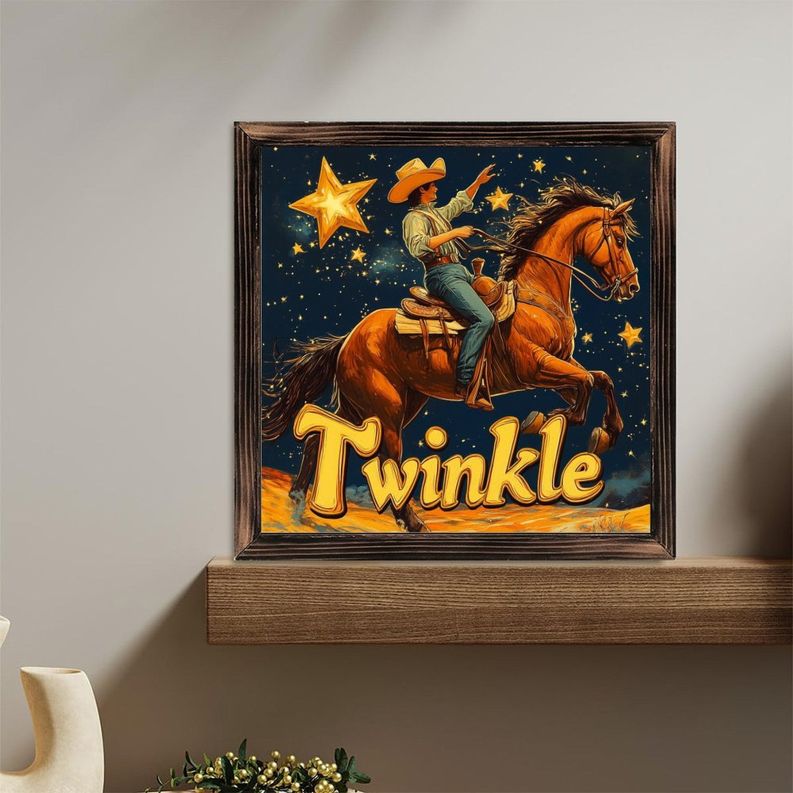 Cowboy Horse Stars Wooden Sign Wall Plaque - Vintage Art Decoration ...