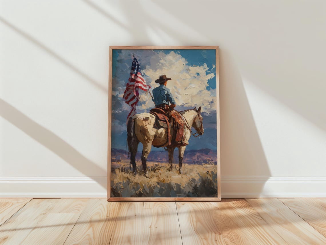 Cowboy Horse Wall Art Western Decor Blue Brown Decor Living Room ...