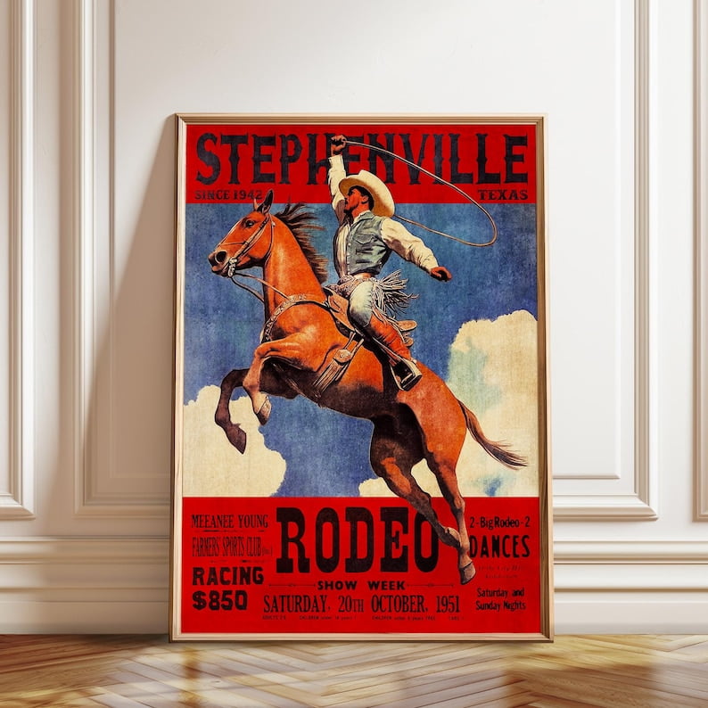 Cowboy And Horse Wall Art – Western Rodeo Event Art Wall Decor- 1951 ...