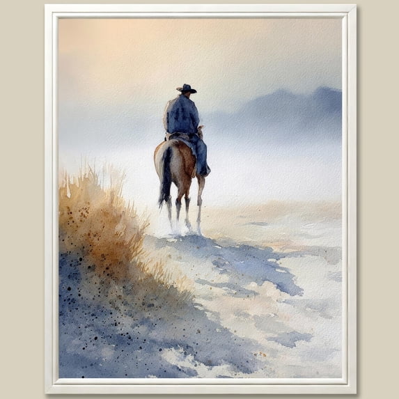 Cowboy Horse Watercolor Print Western Desert Landscape Wall Art Neutral ...