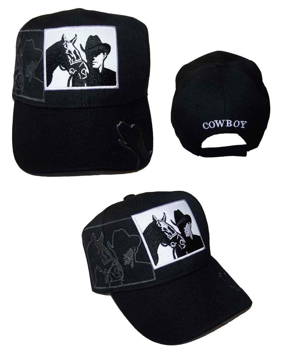 Cowboy & Horse Western Rodeo Baseball Caps Hats Embroidered Black Color ...