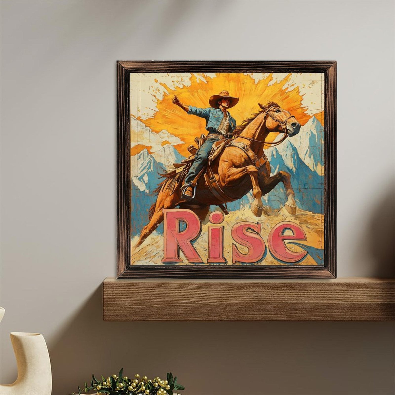 Cowboy Horseback Artwork Wooden Sign Wall Plaque - Vintage Art ...