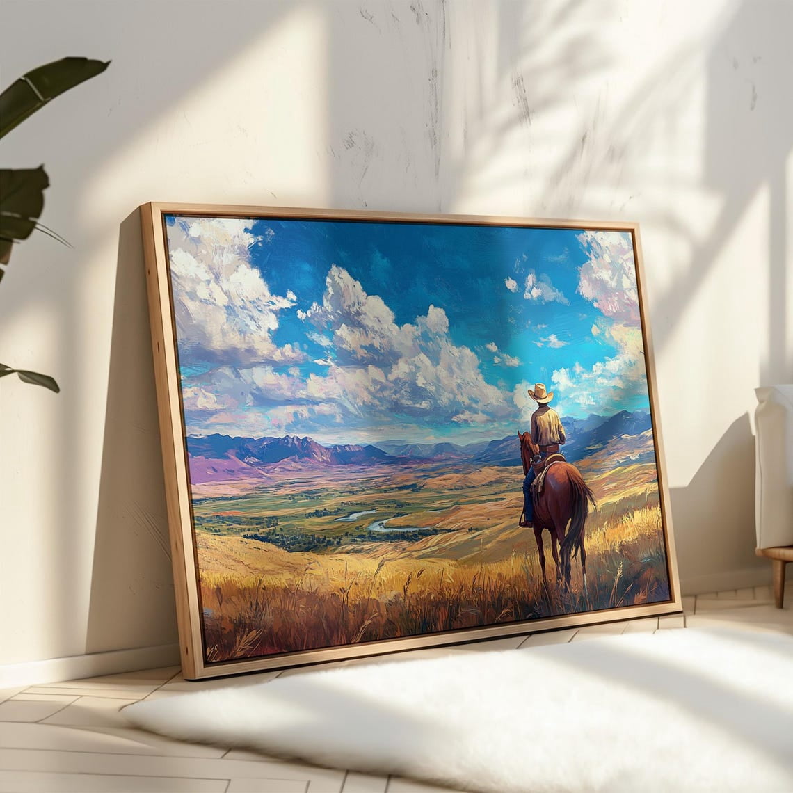 Cowboy On Horseback Painting - Western Landscape Wall Art - Rustic ...
