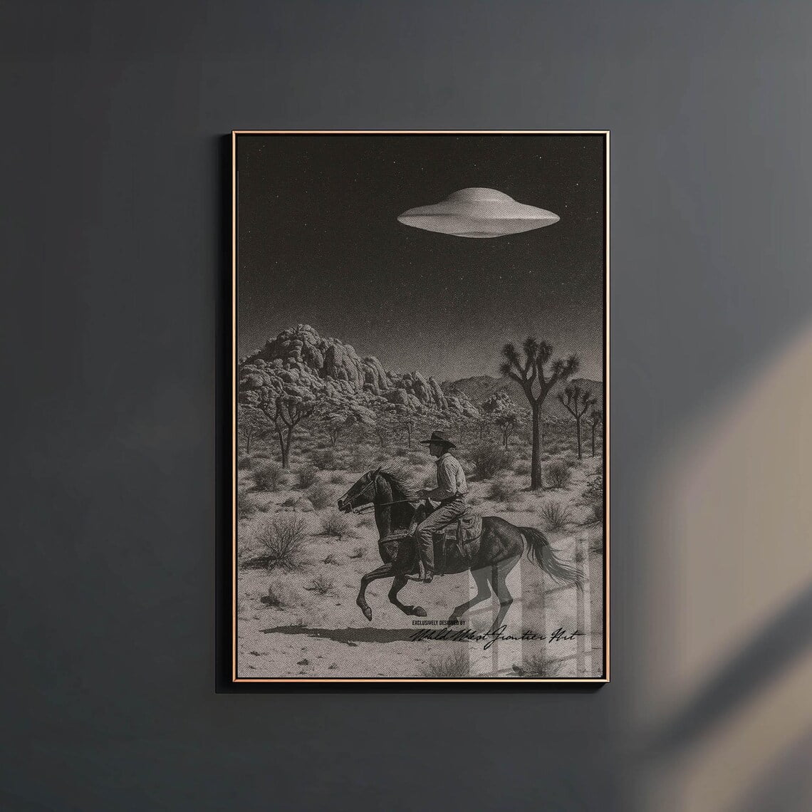 Cowboy In Joshua Tree Ufo Poster, Retro Sci,Fi Desert Western Art Home ...