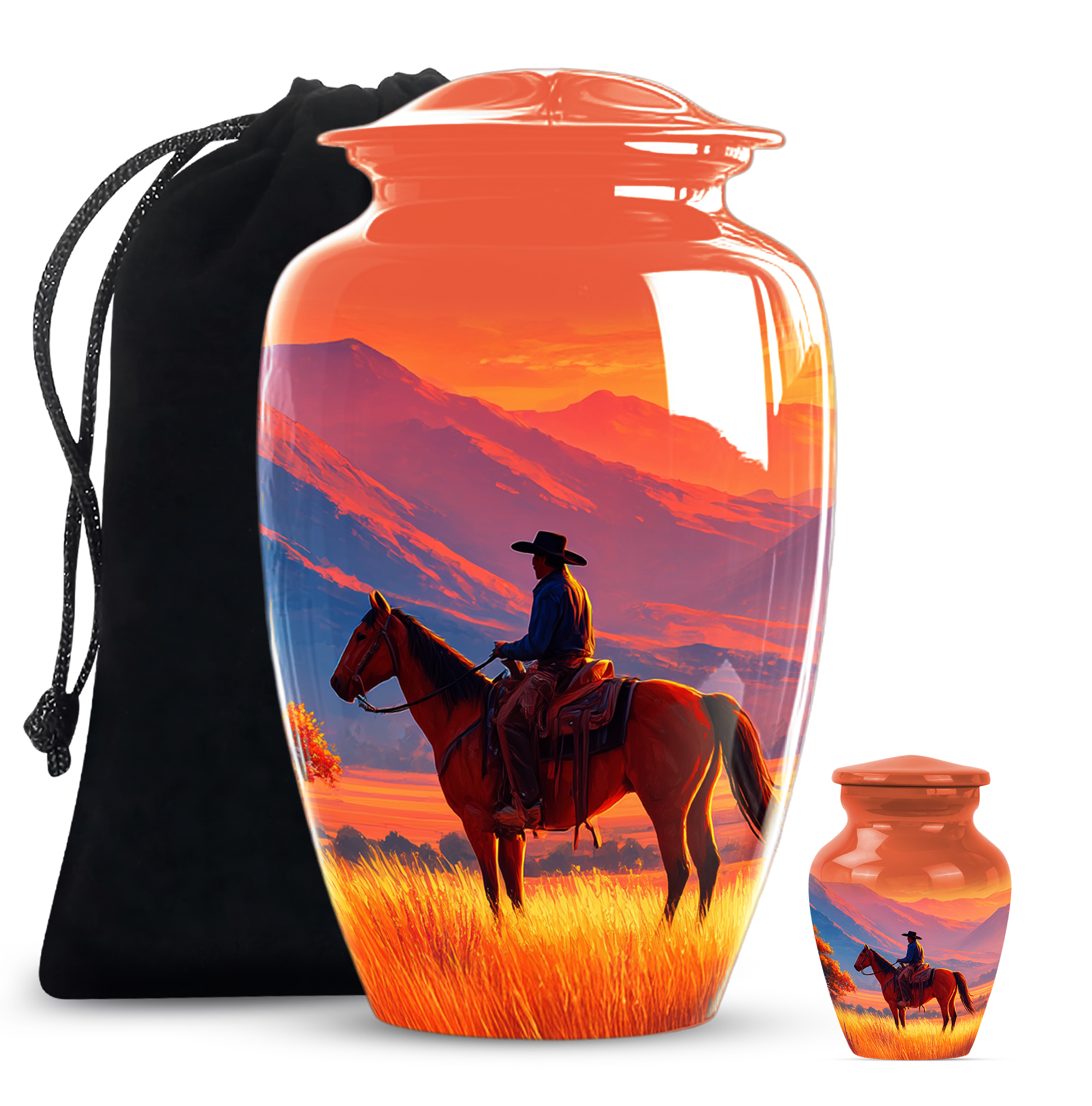 Cowboy Keepsake Urn For Human Ashes - Large Sunset Urn For Ashes ...