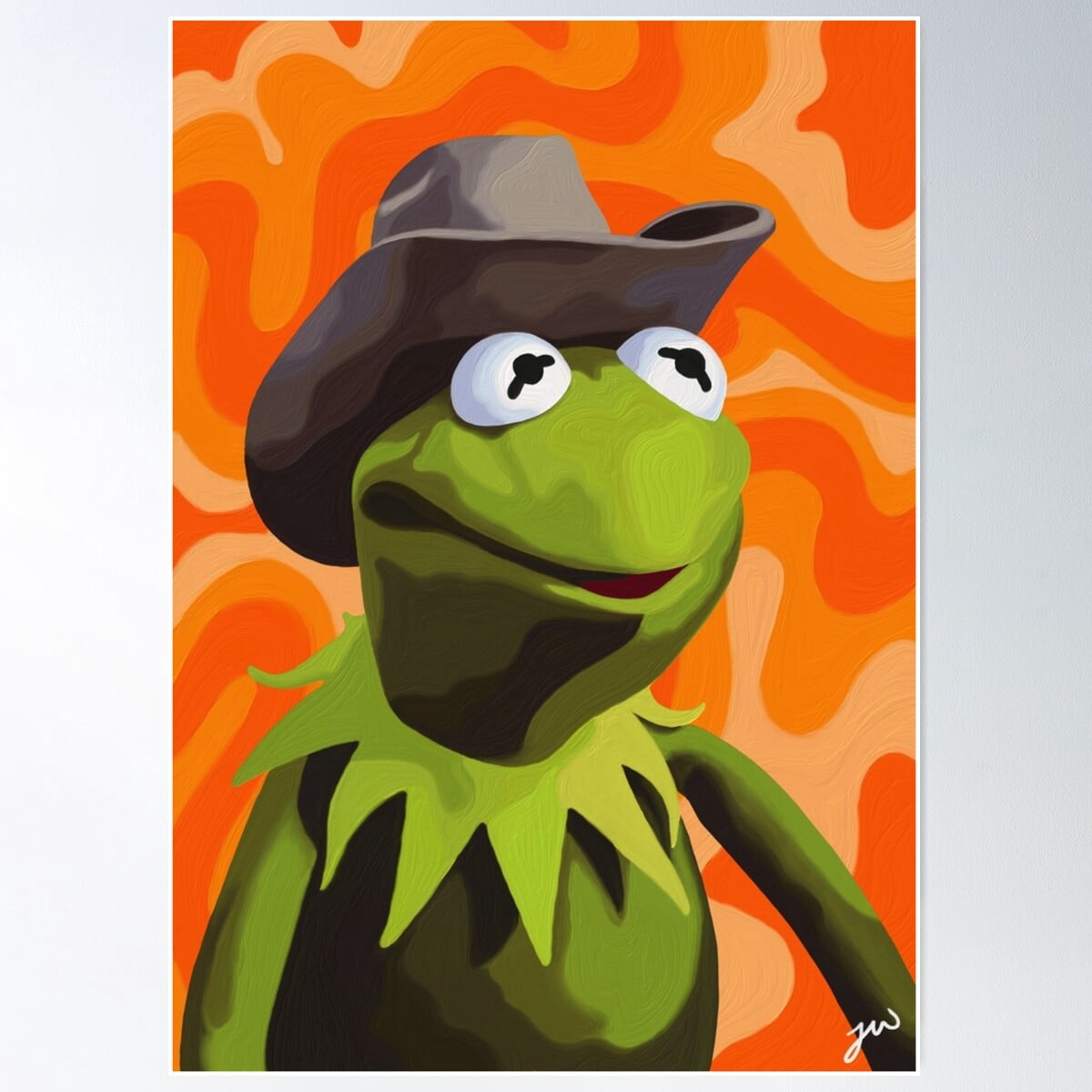 Cowboy Kermit Painting (Version 12 Orange Background) Poster Wall Art ...
