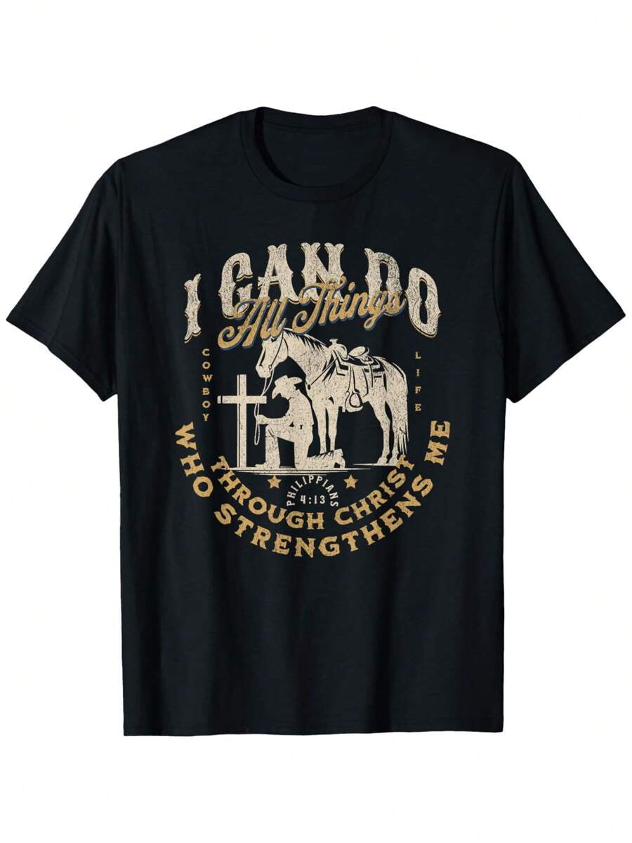 Cowboy Kneeling Cross Scripture Western Bible Verse Jesus Graphic Tees ...
