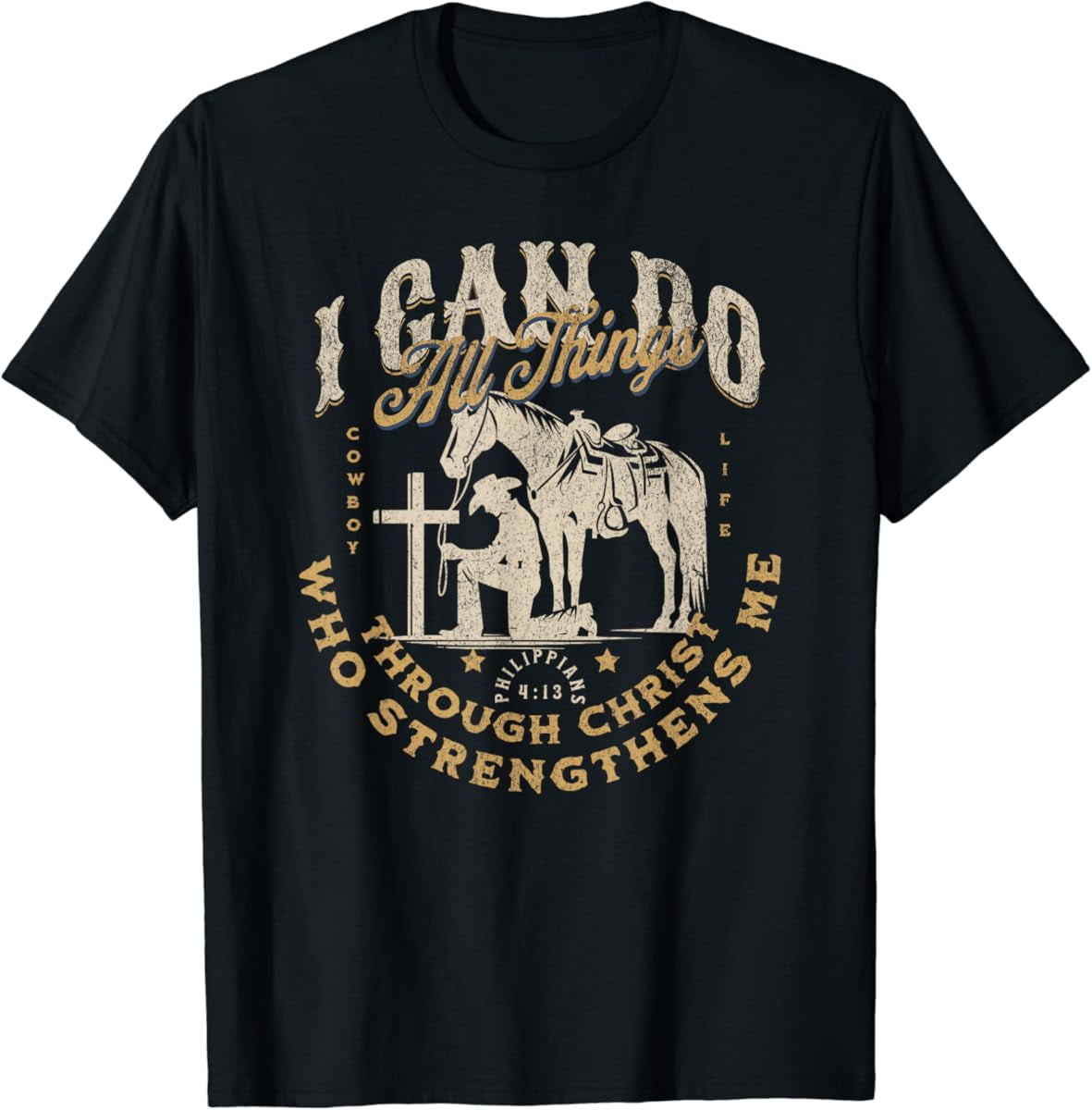 Cowboy Kneeling Cross Scripture Western Bible Verse Jesus T-Shirt ...