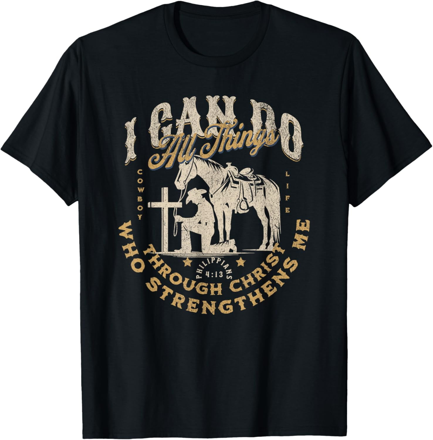 Cowboy Kneeling Cross Scripture Western Bible Verse Jesus T-Shirt ...