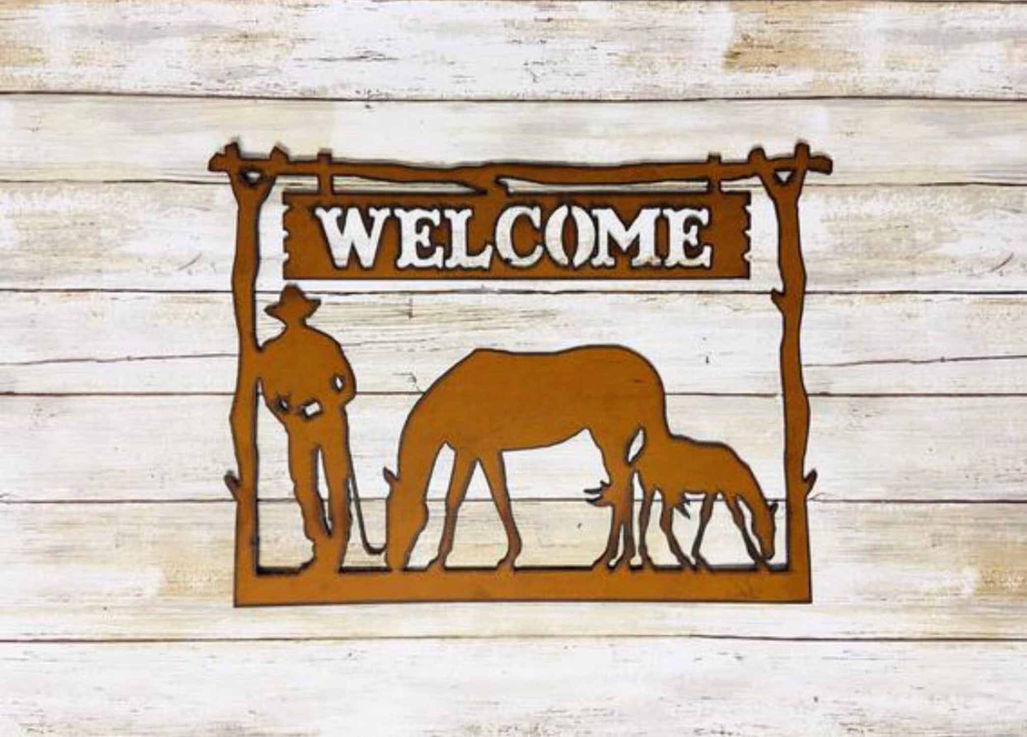 Cowboy Leaning Western Horizontal Welcome sign - Walmart.com