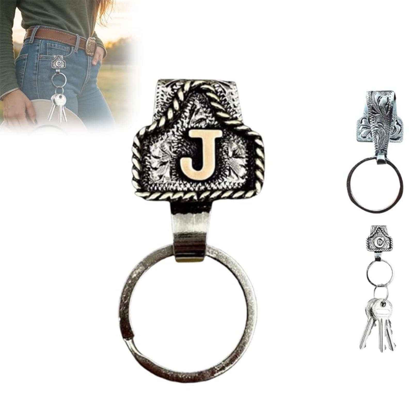 Cowboy Letter Keychain, Handmade Cow Tag Belt Key Holder Metal A-Z ...