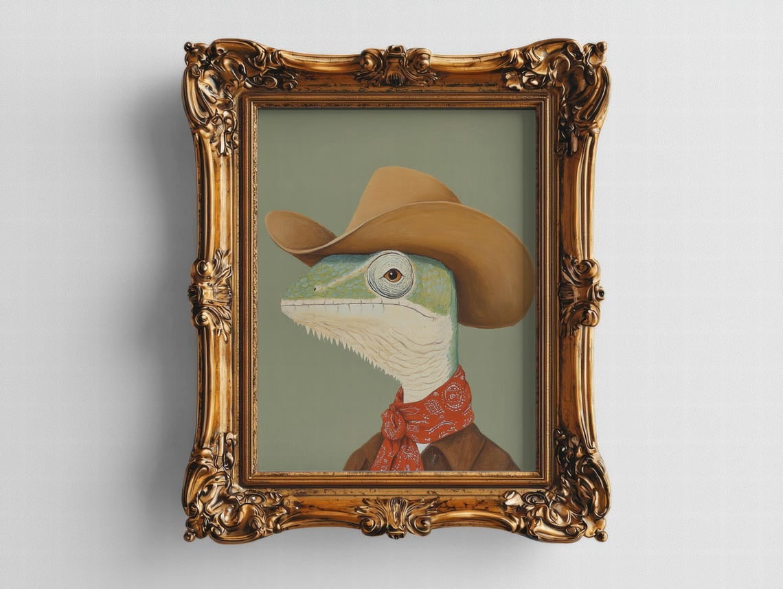 Cowboy Lizard Poster Reptile Portrait Western Decor, 16x24 UNFRAMED ...