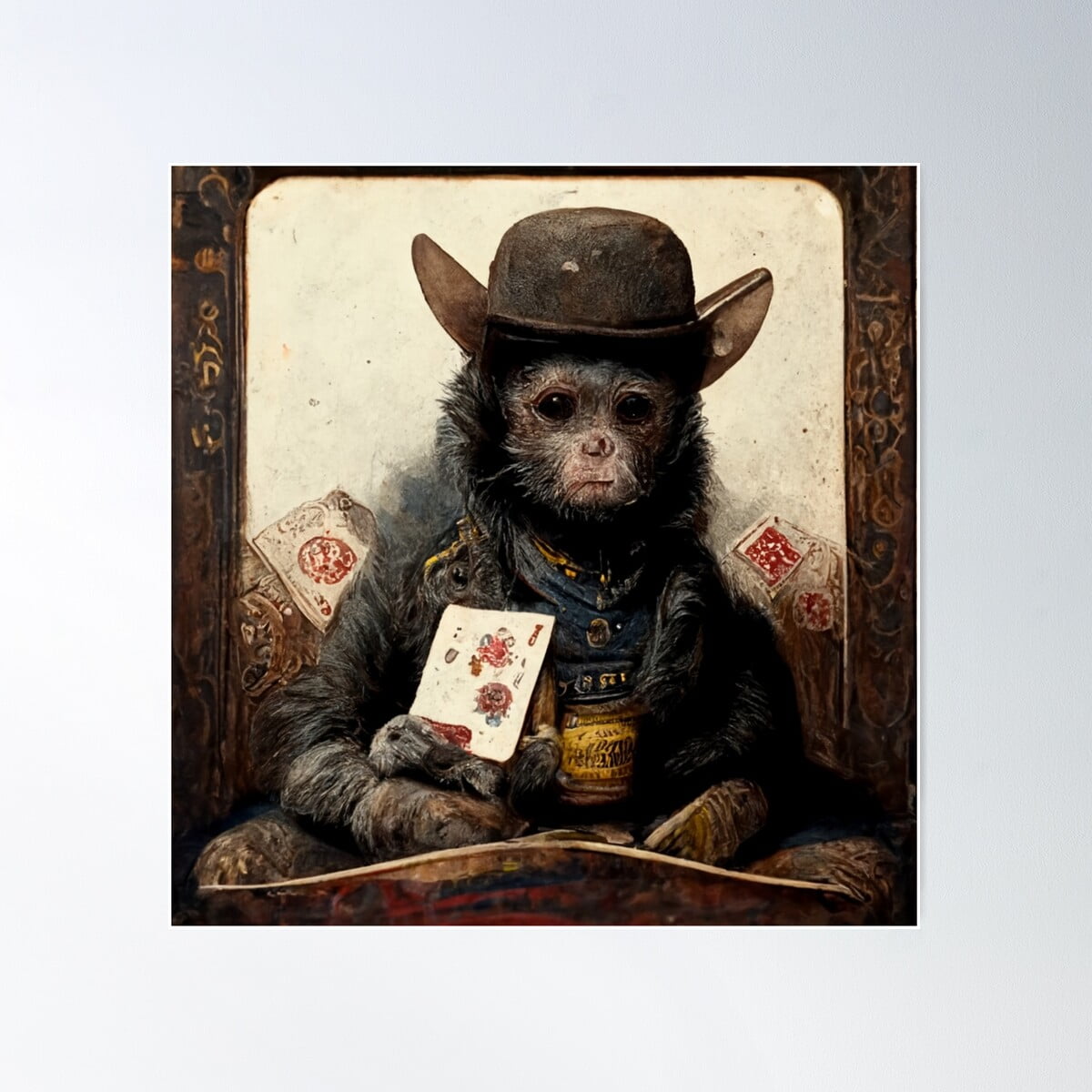 Cowboy Monkey Primate Playing Cards Western Saloon Grunge Poster Wall ...