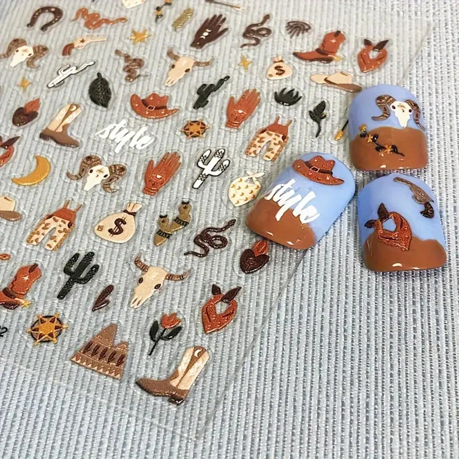 Cowboy Nail Art Stickers Western Cowboy Style Nail 5D Embossed Nail ...