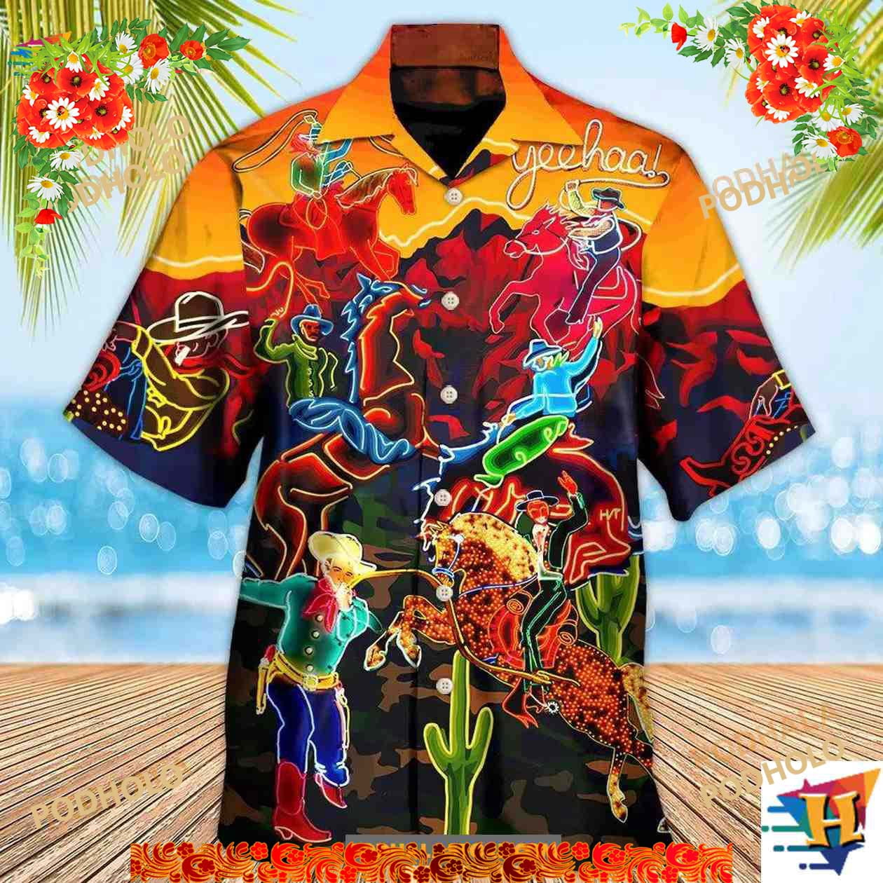 Cowboy Neon Riding Horse Desert Hawaiian Shirt, Gifts For Horse Lovers ...