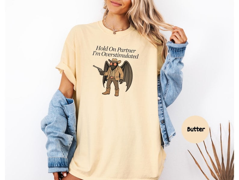 Cowboy Overstimulated Mothman T-Shirt, Western Cryptid Graphic ...