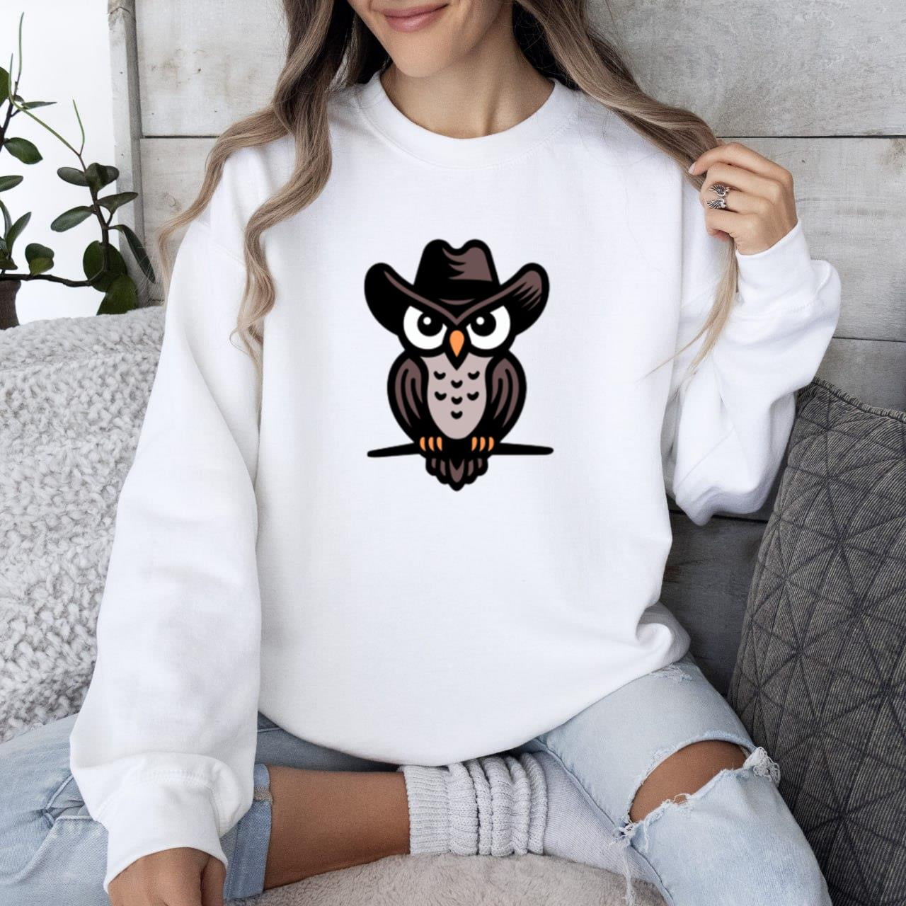 Cowboy Owl Funny Western Bird Animal Lover Graphic Art Sweatshirt, up ...