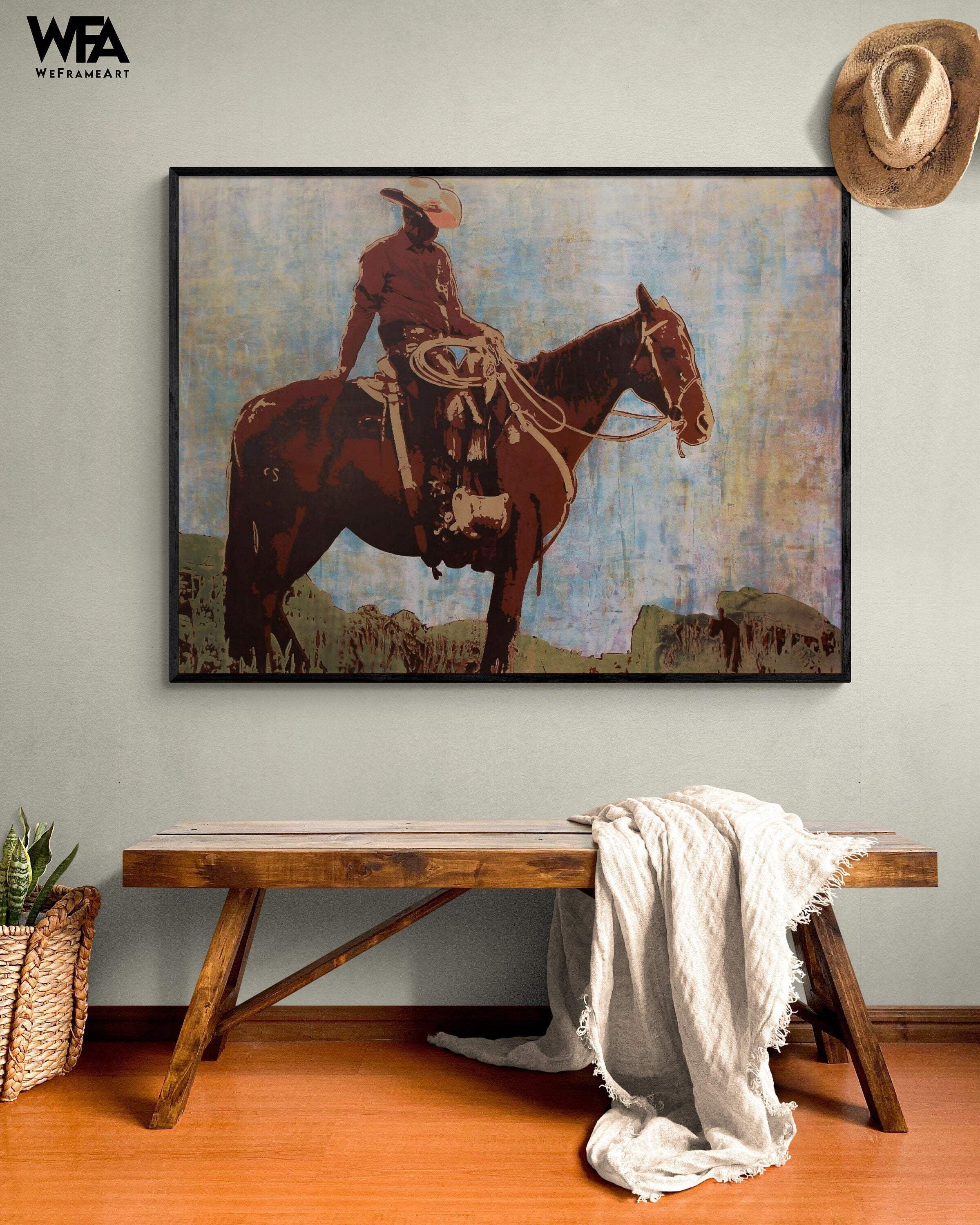 Cowboy Painting Print, Framed Western Art, Western Wall Art, Cowboy ...