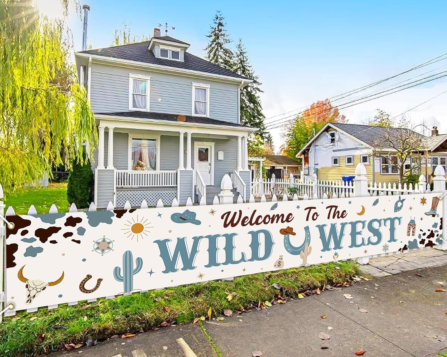 Cowboy Party Decorations - Welcome to the Wild WeYard Banner,Blue ...