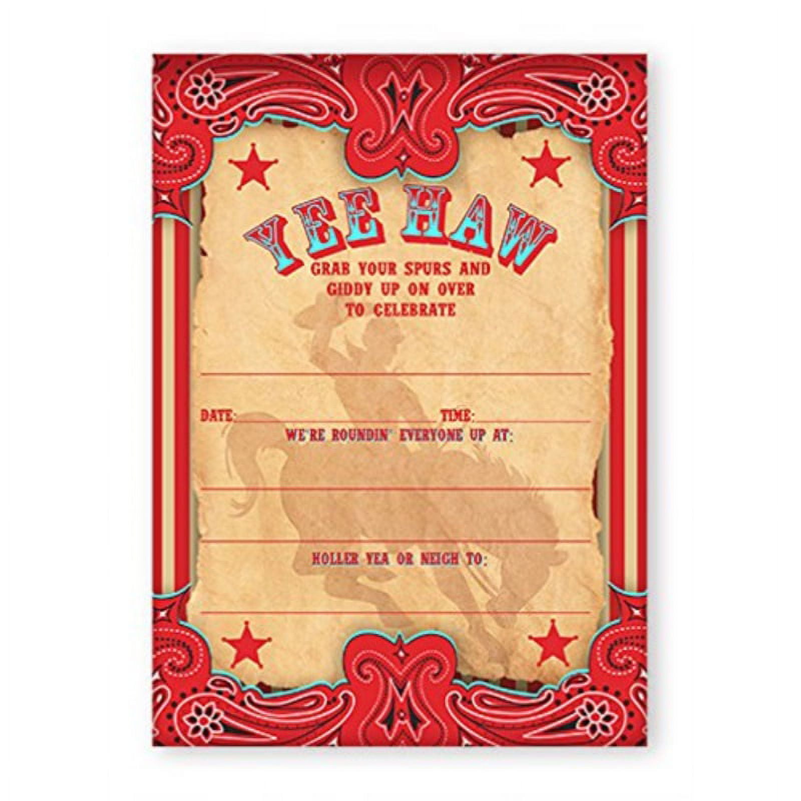 Cowboy Party Invitations - 10 Invitations + 10 Envelopes - Walmart.com
