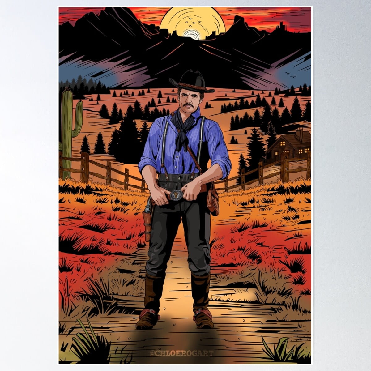 Cowboy Pedro Pascal Poster Wall Art, Modern Wall Decor For Living Room ...