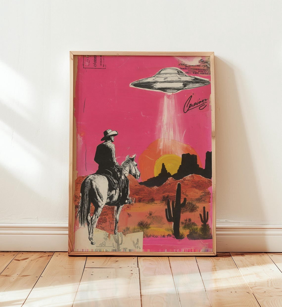 Cowboy Pop Art Western Desert Pink Modern Retro Americana Surreal Art ...