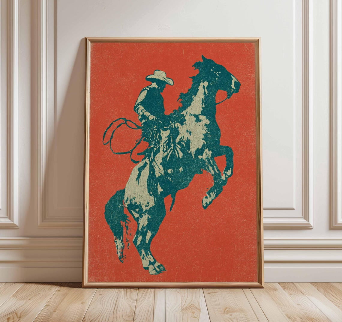 Cowboy Poster Western Wall Art Rustic Horse Rider Vintage Rodeo Art ...