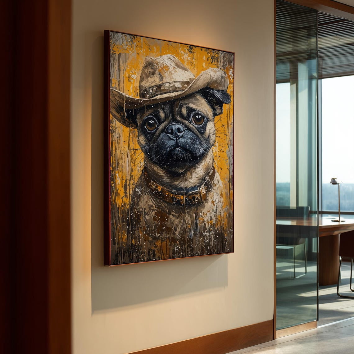 Cowboy Pug Print Western Dog Portrait Rustic Farmhouse Country Animal ...