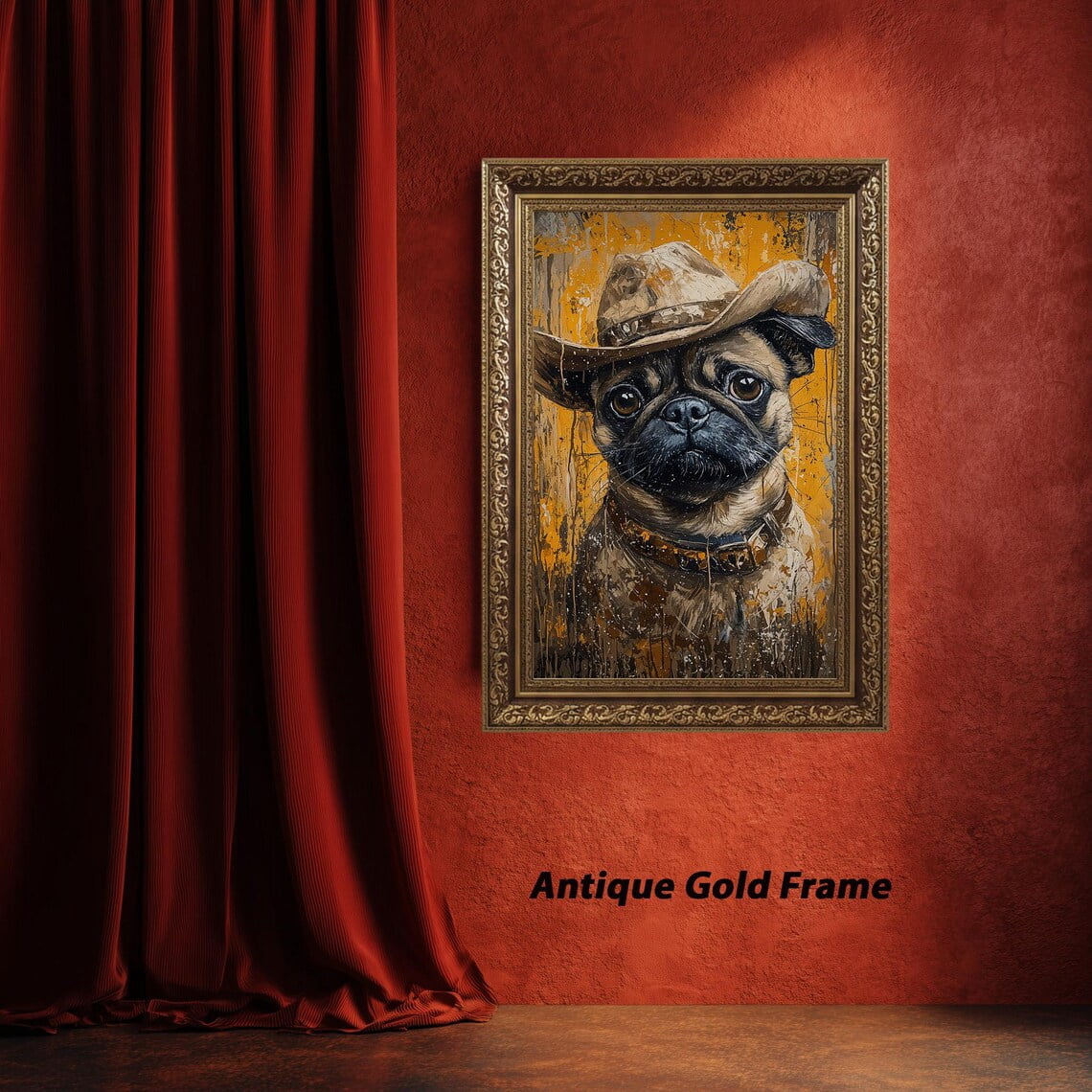 Cowboy Pug Print Western Dog Wall Art Rustic Farmhouse Animal ...