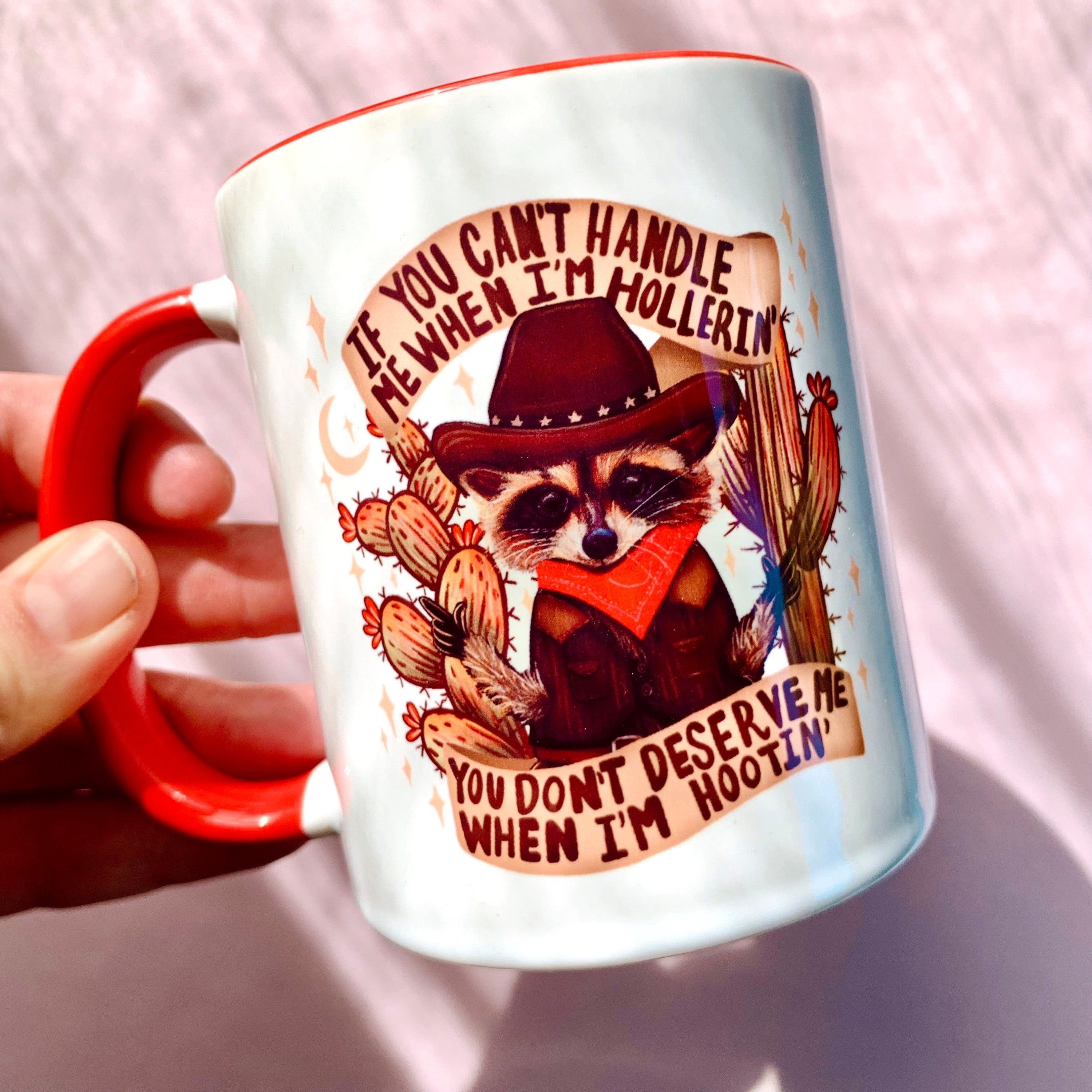 Cowboy Raccoon Mug Funny Trash Panda Coffee Cup Unhinged Gift Quirky ...