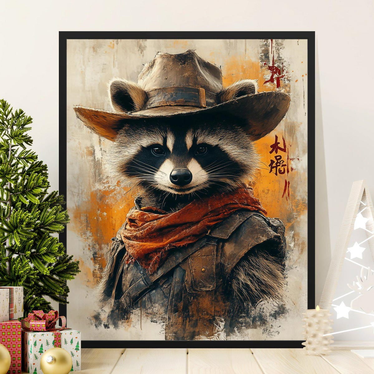 Cowboy Raccoon Poster Art, Rustic Woodland Animal Decor, Western Themed ...