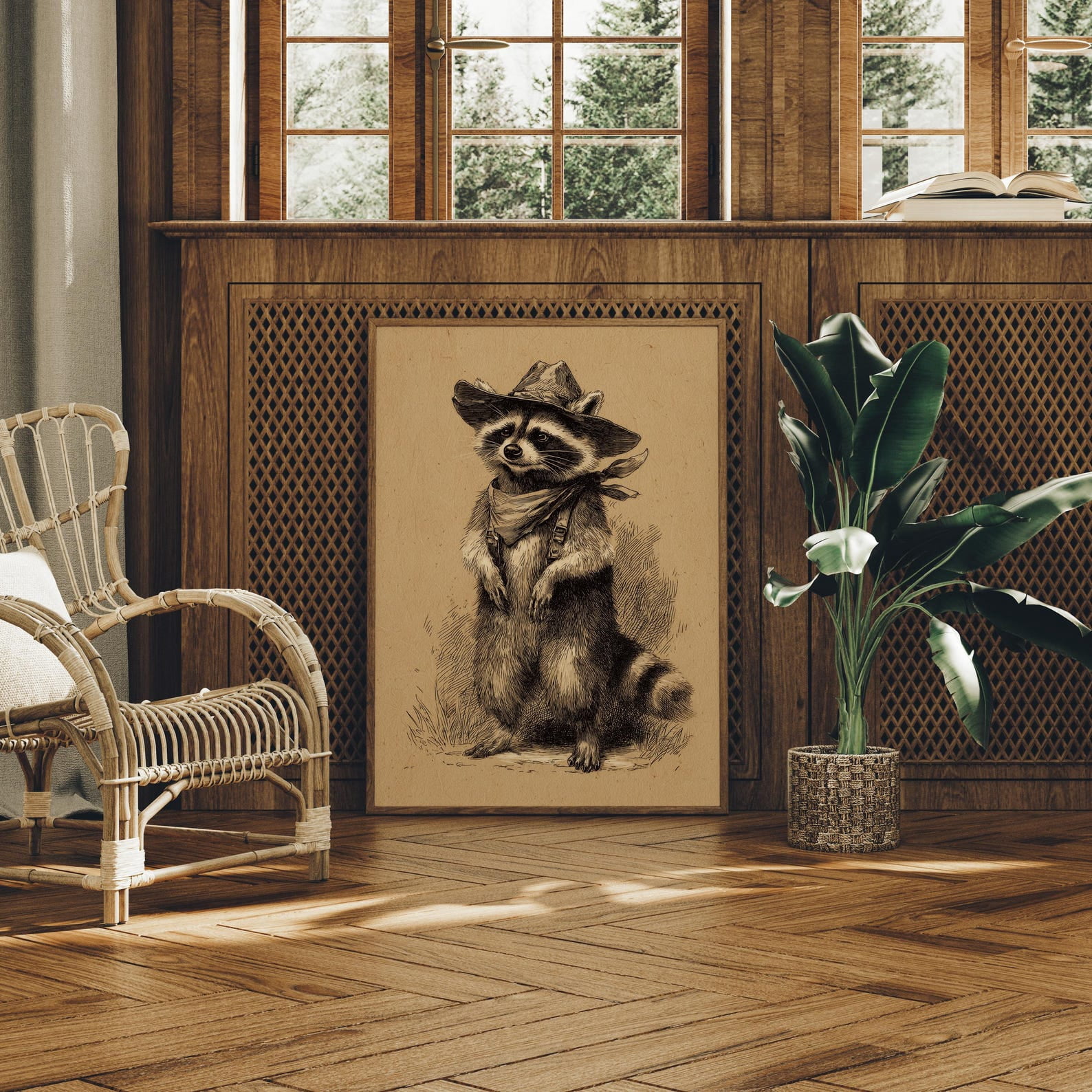 Cowboy Raccoon Vintage Western Sketch poster Wall Art Decor 12x18 ...