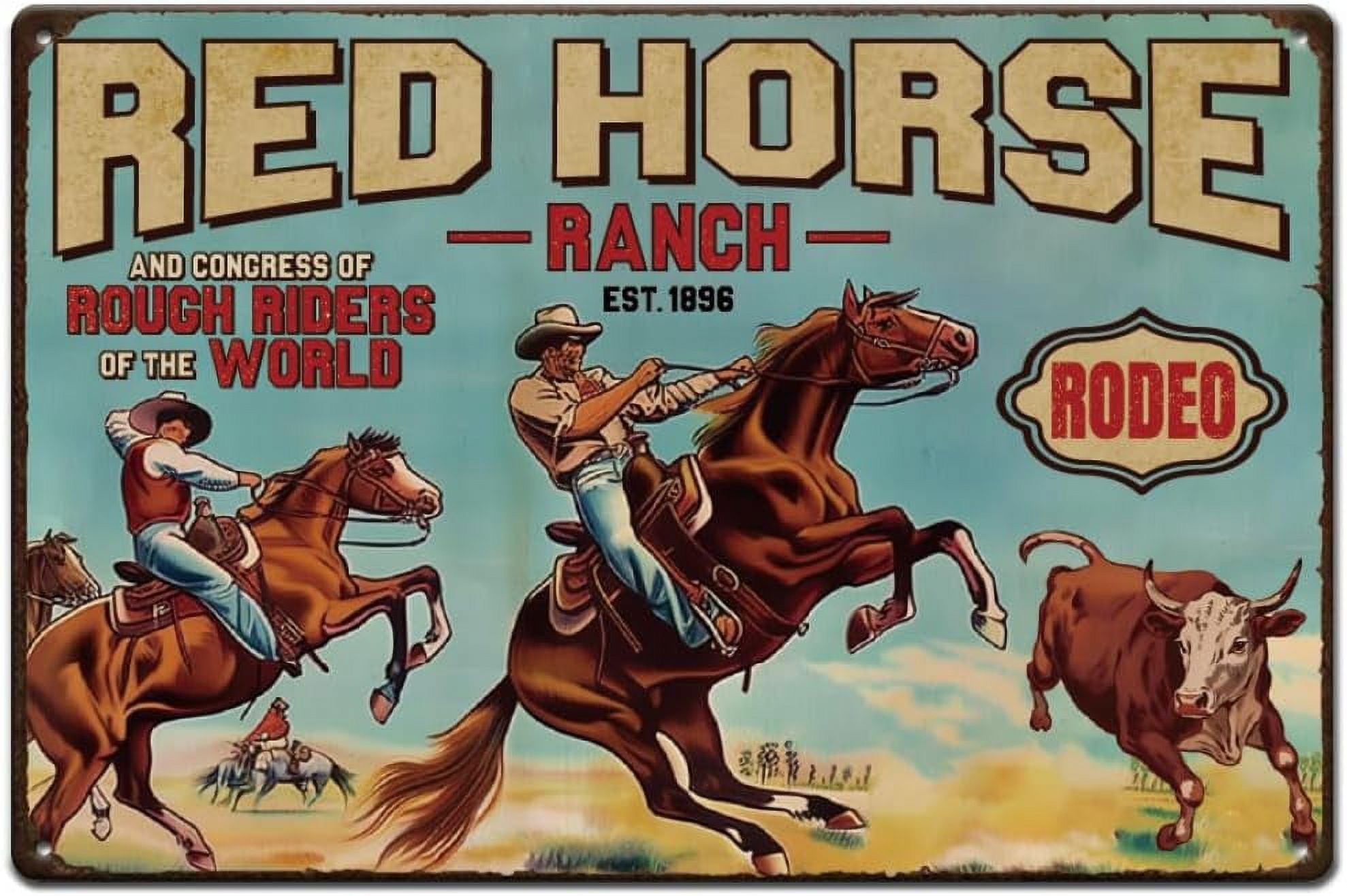 Cowboy Race Metal Tin Sign Rodeo Red Horse Ranch Metal Poster Retro ...