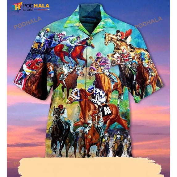 Cowboy Racing Horse Print Hawaiian Shirt - Walmart.com