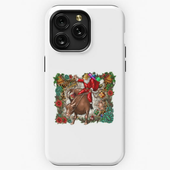 Cowboy Riding Bull Christmas Art iPhone Case 17 through 11 Pro Max - Walmart.com