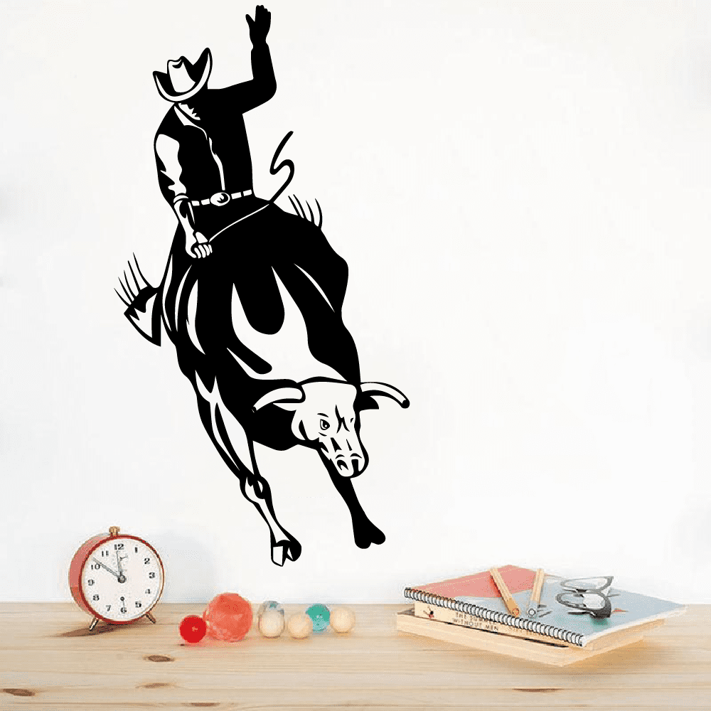 Cowboy Riding A Bull Cowboy Backriding Cool Cowbvoy Outfit Vinyl Wall ...