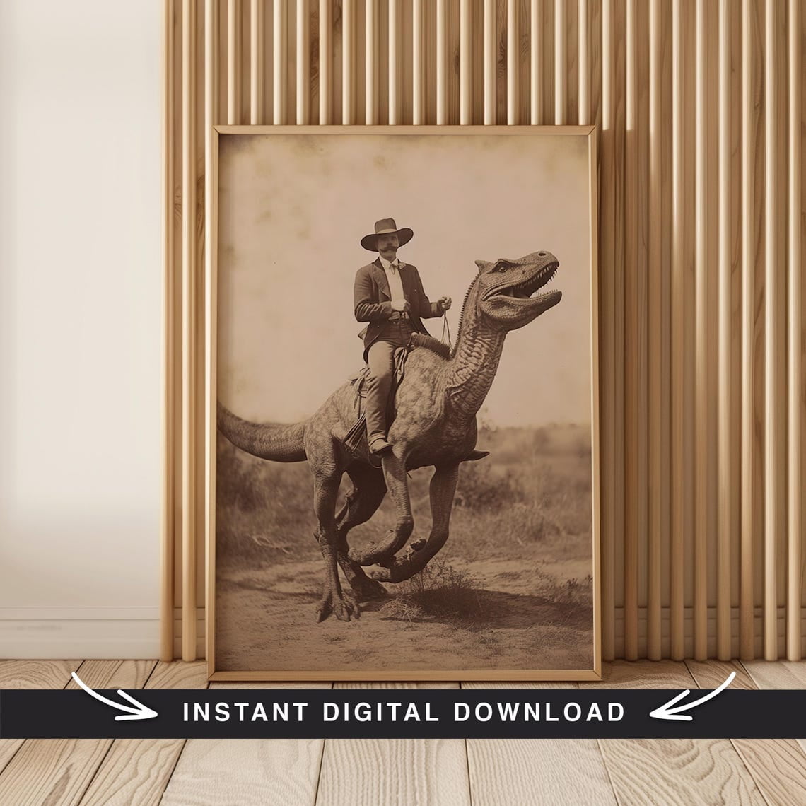 Cowboy Riding Dinosaur Art Poster, Vintage Western Photo, Size 8x12 ...