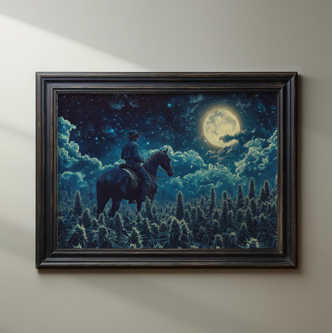 Cowboy Riding Horse In Cannabis Field Poster Print Stoner Psychedelic ...