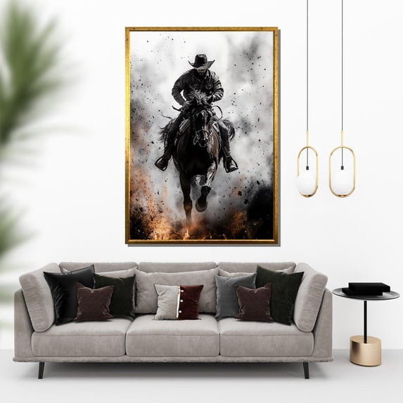 Cowboy Riding Horse Canvas Painting, Western Wall Art, Rustic Home ...