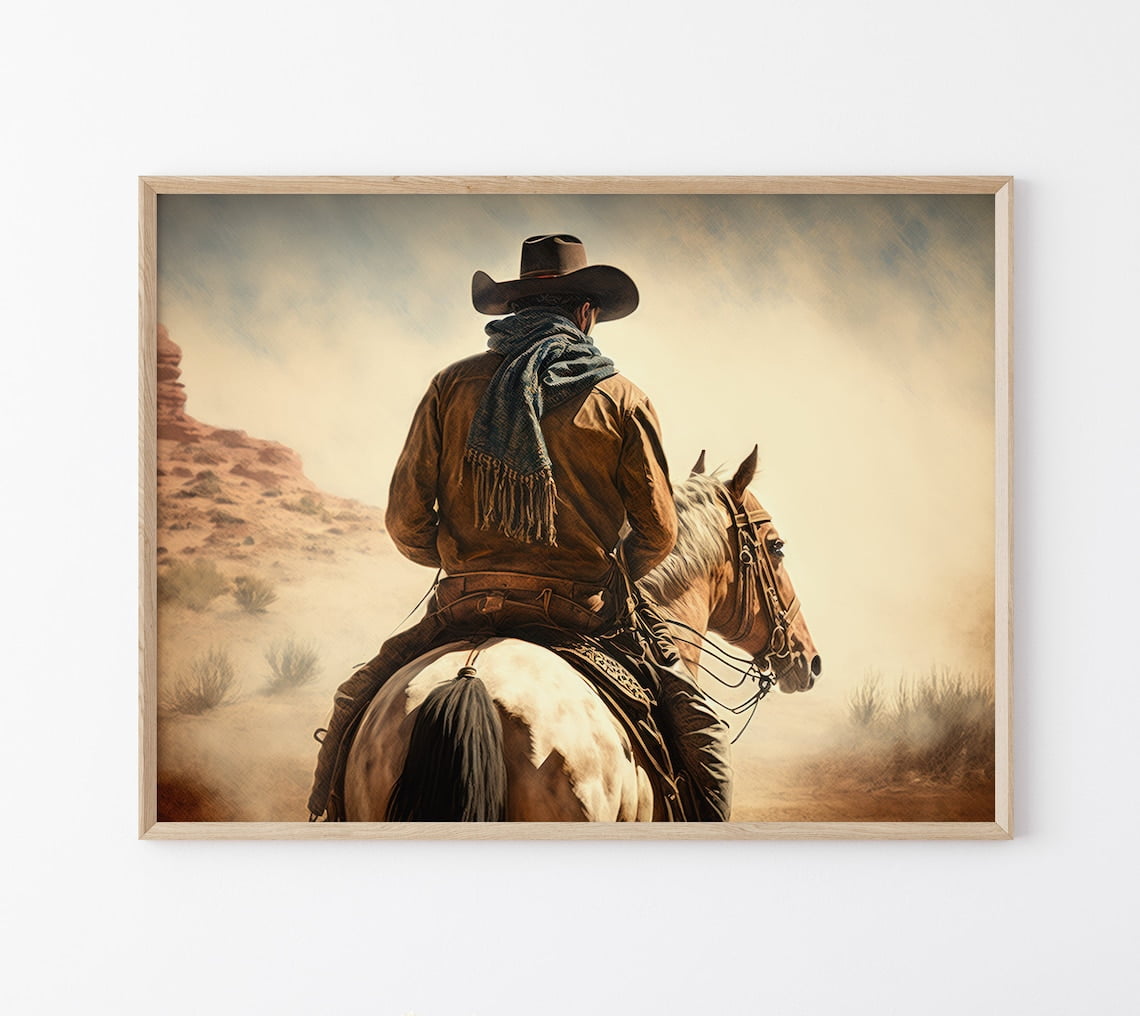 Cowboy Riding Horse In The Wild West High-Quality Matte Wall Art Print ...