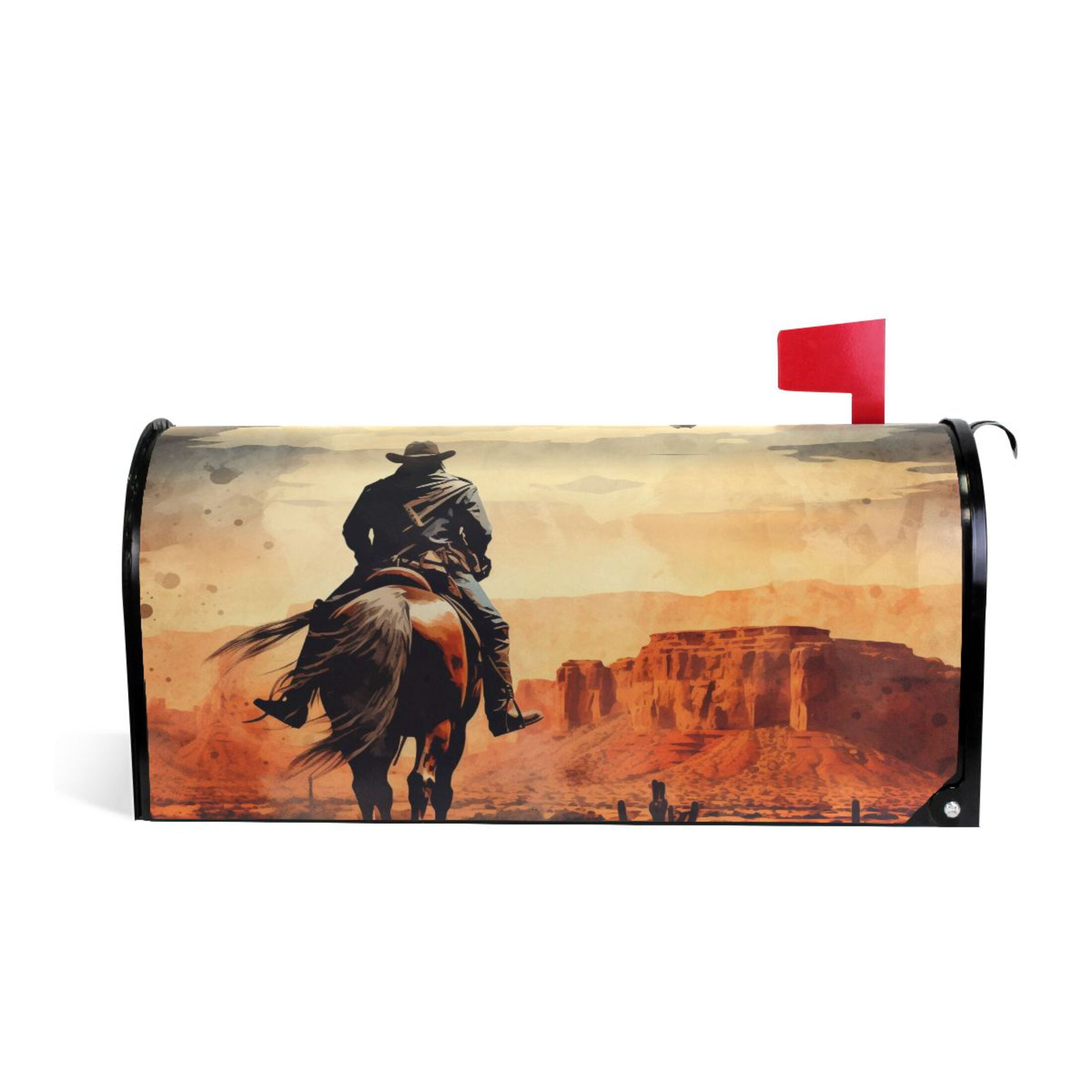 Cowboy Riding Horse Magnetic Mailbox Covers 21" X 18" Post Letter Box ...