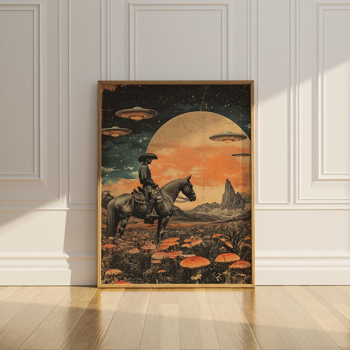 Cowboy Riding Horse In Mushroom Field Pothead Poster Print Vintage ...